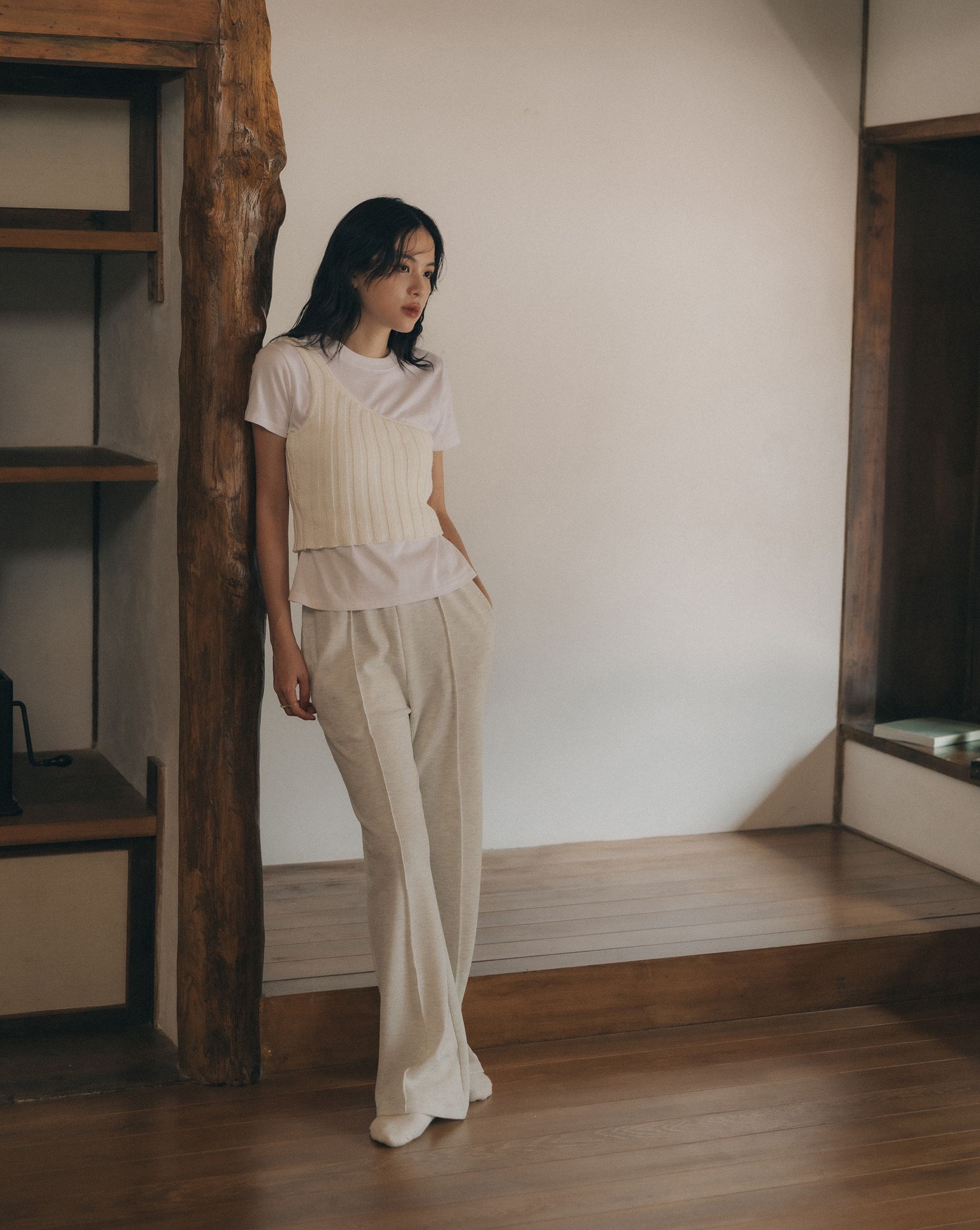 PROJECT.M 華夫格-中線剪接設計鬆緊長褲 ｜ MEIER.Q 打造簡約永恆感